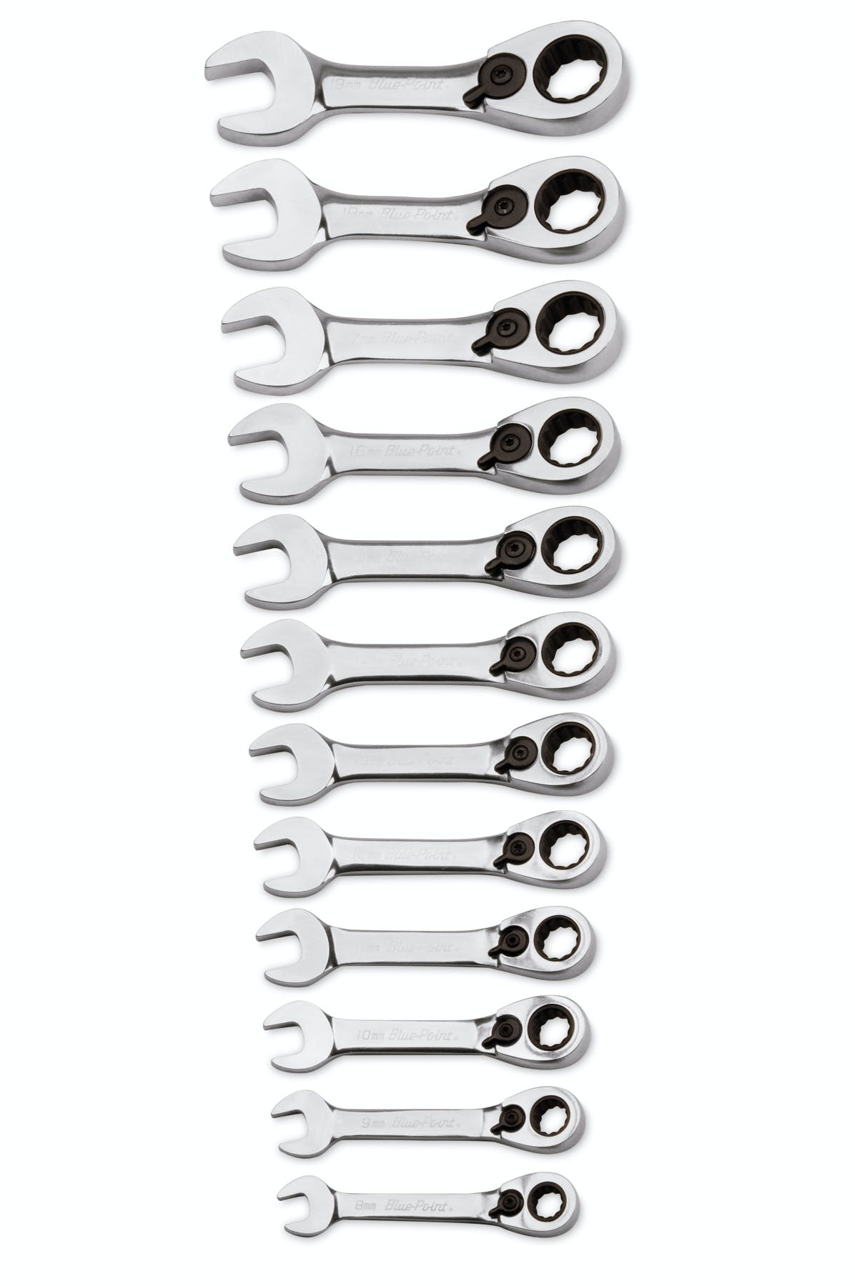 12 Pc Metric 15° Offset Short Ratcheting Combination Wrench Set (8-19 ...