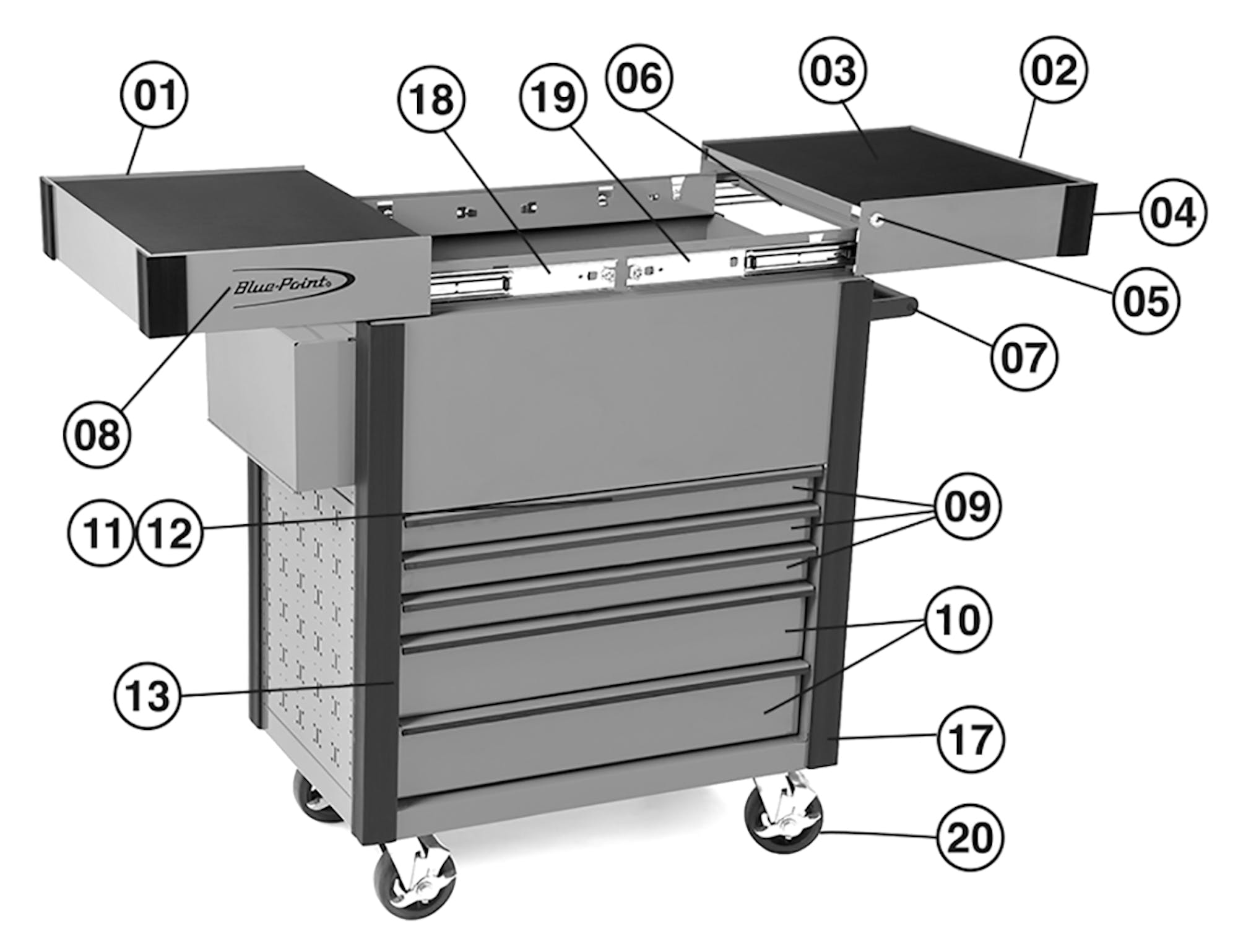 32" Five-drawer Sliding Lid Shop Cart (blue-point®) (extreme Green With ...